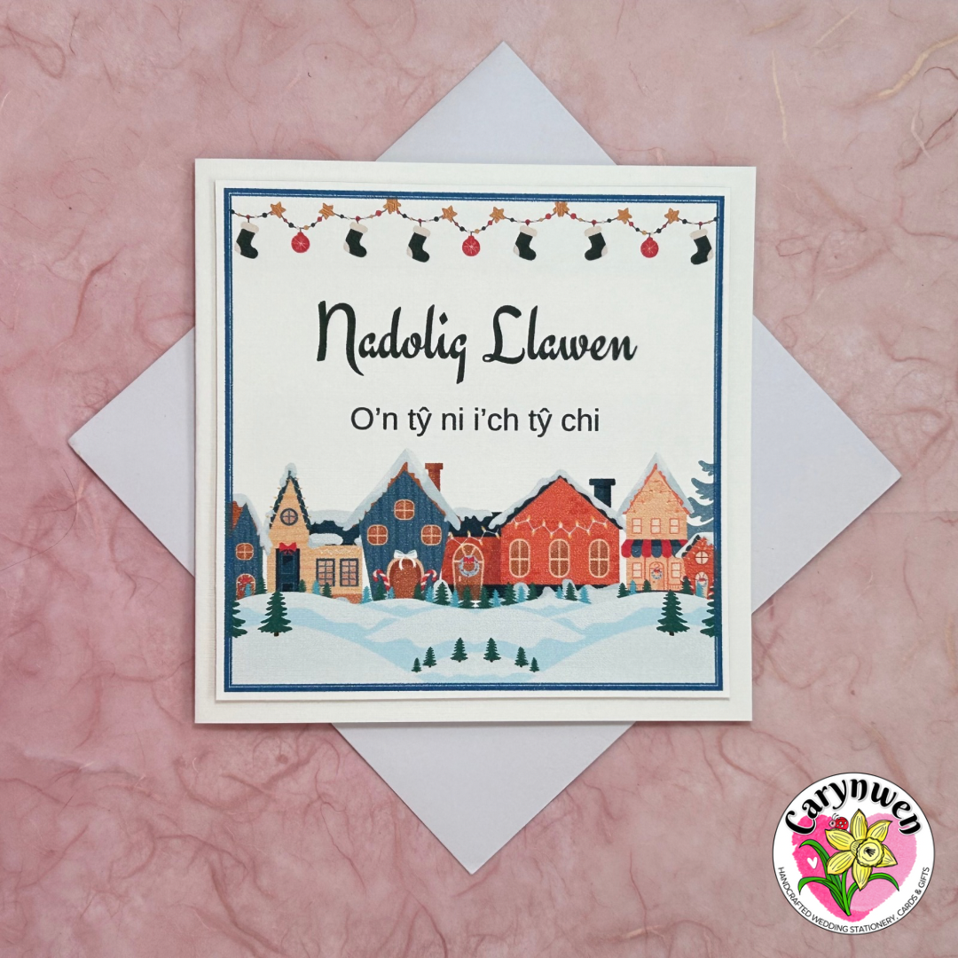Winter Village Cheer Welsh Christmas Card - Carynwen
